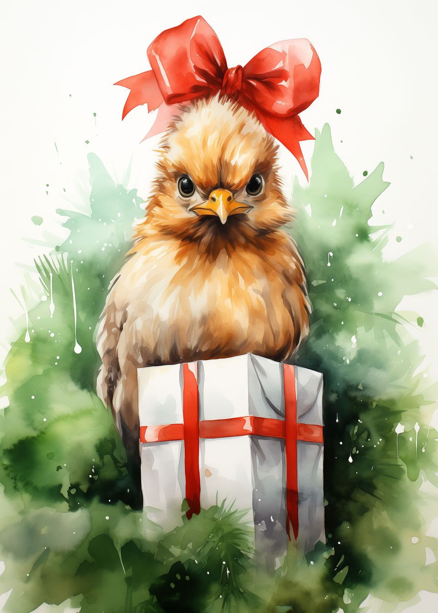 'Merry Tiny Chicken Xmas' Poster, picture, metal print, paint by Joshua ...