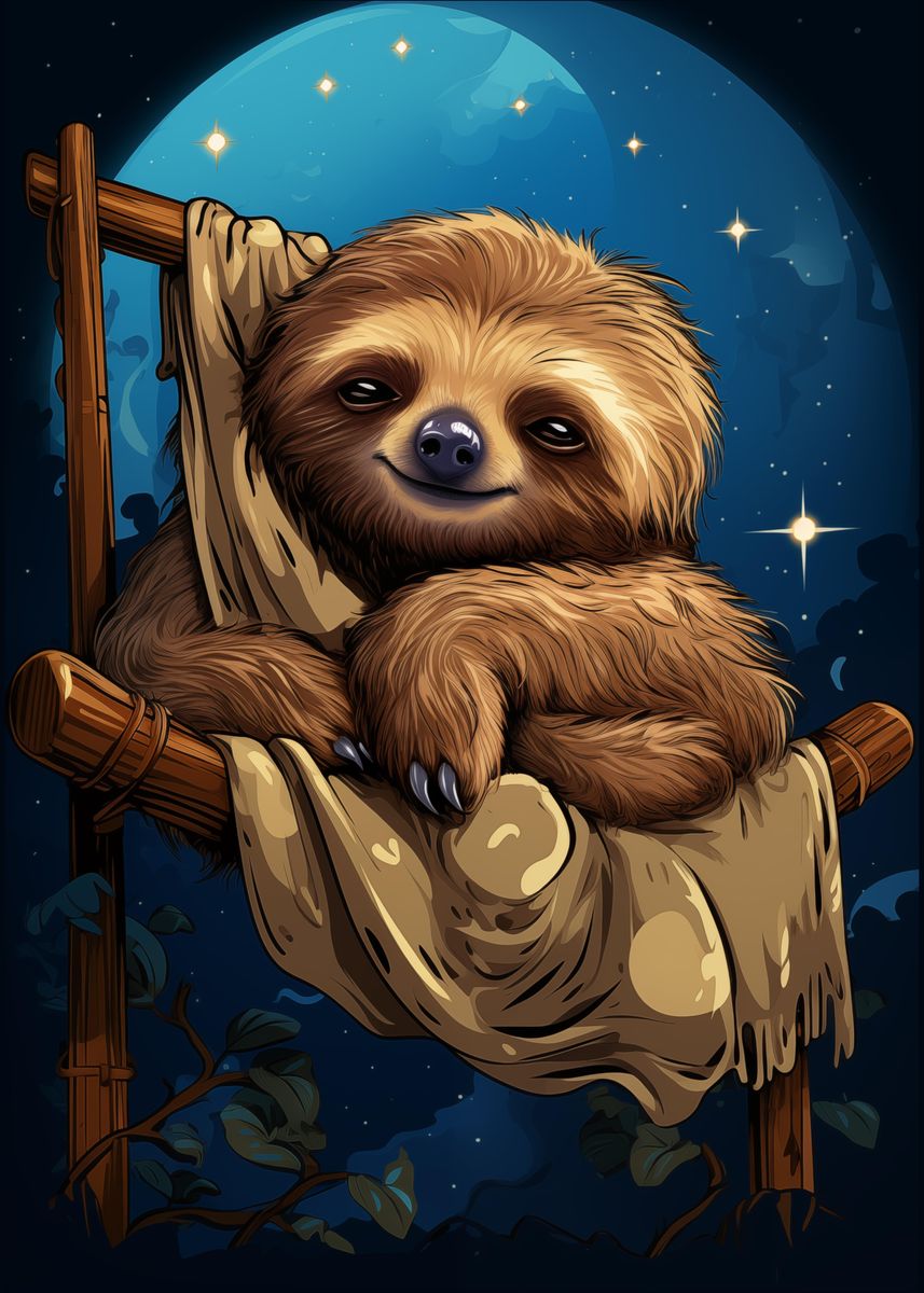 'Sloth Sleep Hammock Lazy' Poster, picture, metal print, paint by ...