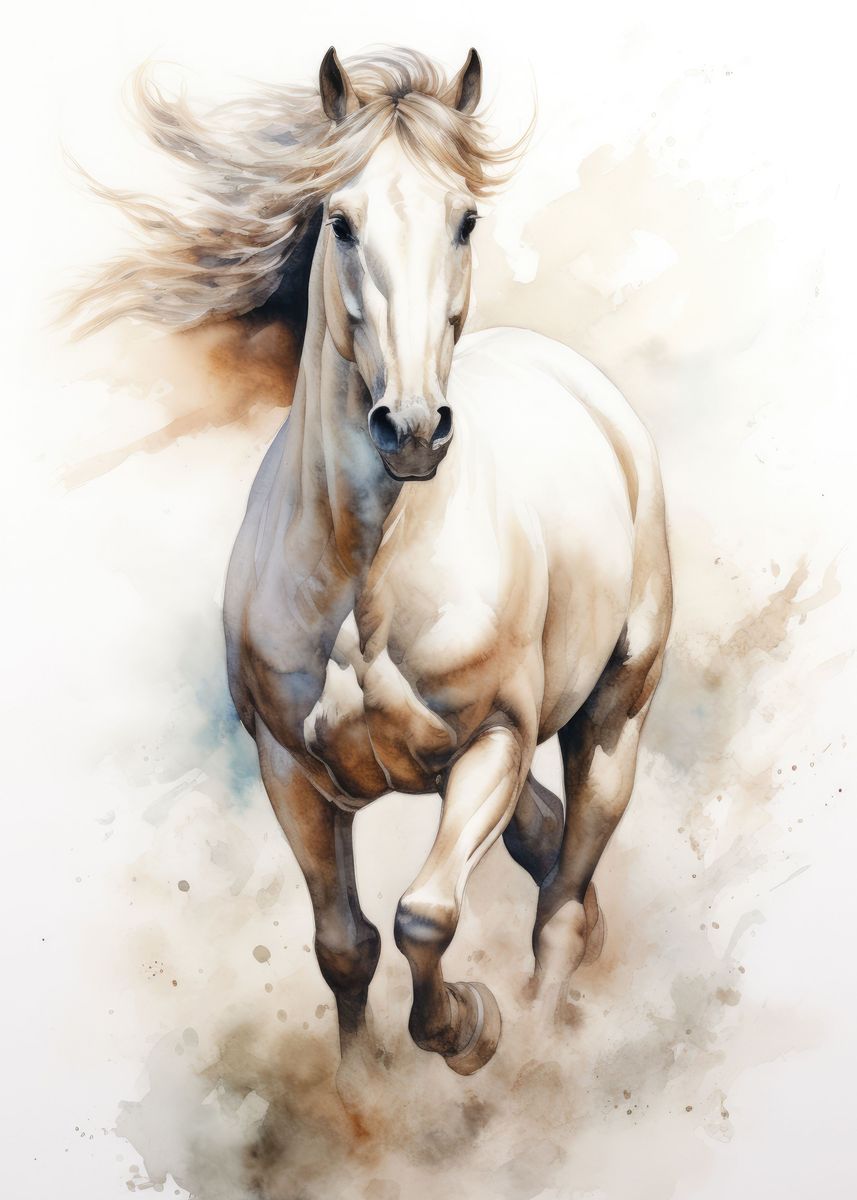 'White Horse Watercolor' Poster, picture, metal print, paint by ...
