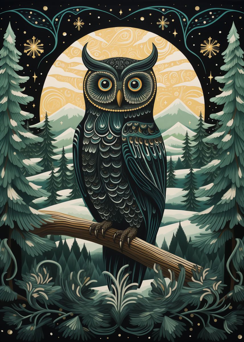 'Elegant Owl Perch' Poster, picture, metal print, paint by Davia ...