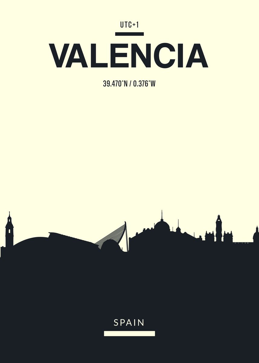 'Valencia Skyline Spain' Poster, picture, metal print, paint by Zero ...