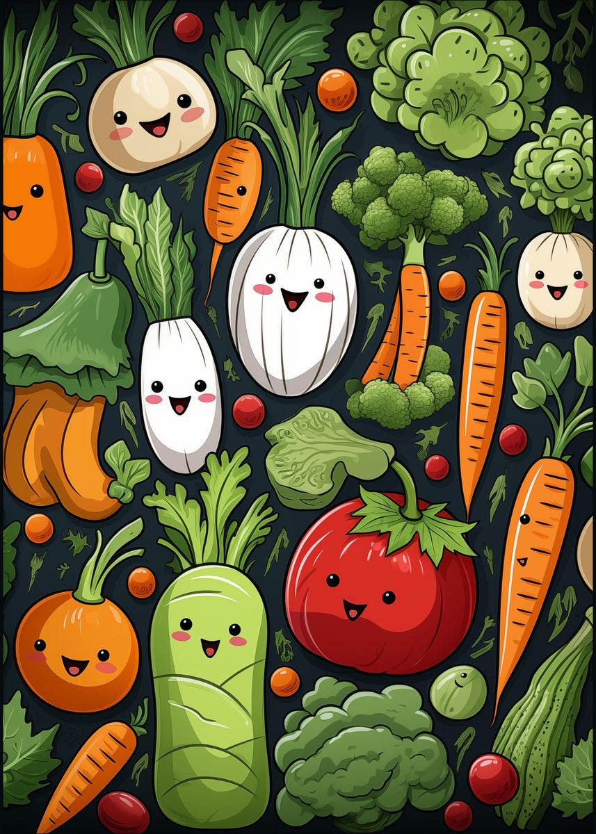 'Laughing Vegetables Funny' Poster, picture, metal print, paint by ...