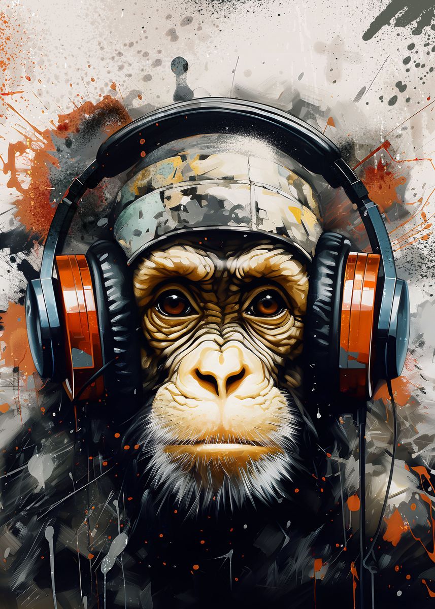 'DJ Monkey with Headphones' Poster, picture, metal print, paint by Uber ...