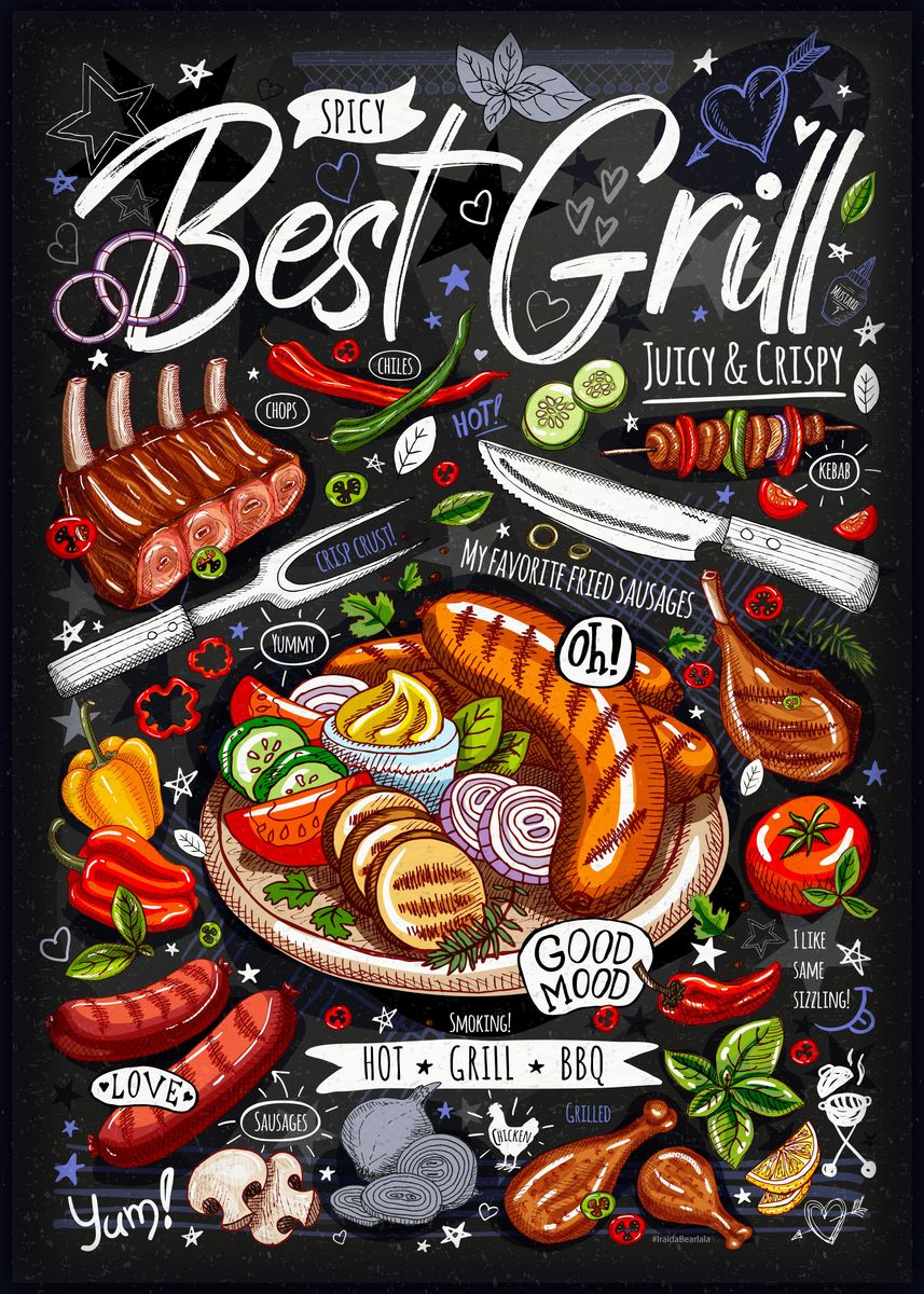 'Food restaurant cafe chalk' Poster, picture, metal print, paint by Iraida Bearlala | Displate