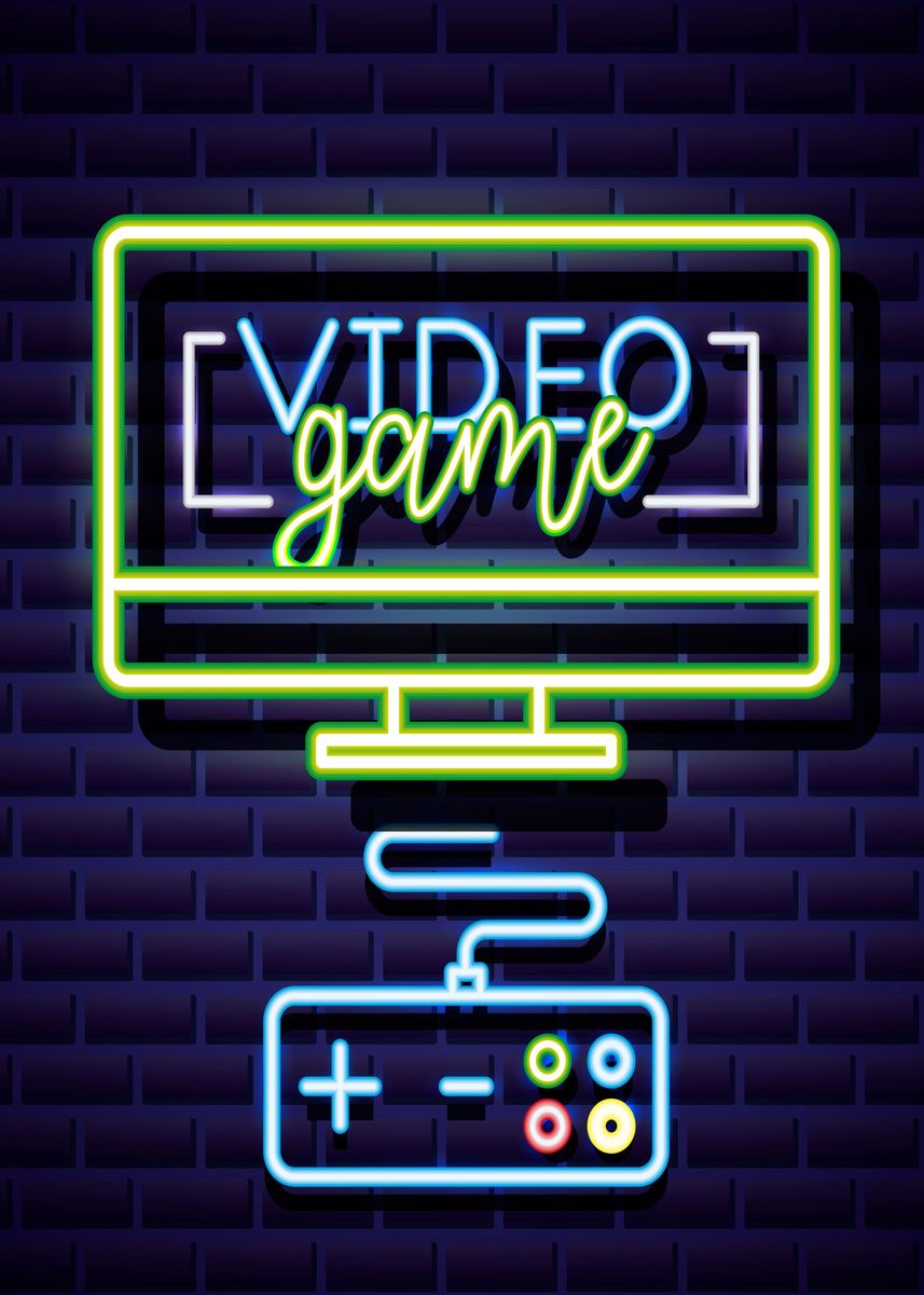 'Video Games Neon Poster ' Poster, picture, metal print, paint by Metal ...