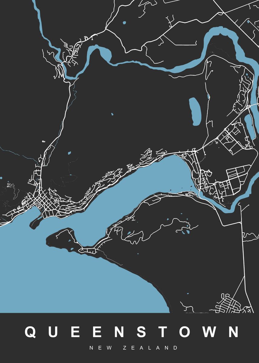 'MAP QUEENSTOWN NEW ZEALAND' Poster, picture, metal print, paint by ...