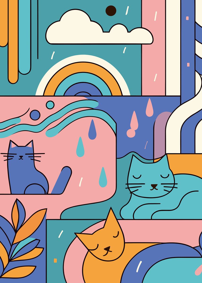 'Cat House' Poster, picture, metal print, paint by Ba Ab | Displate