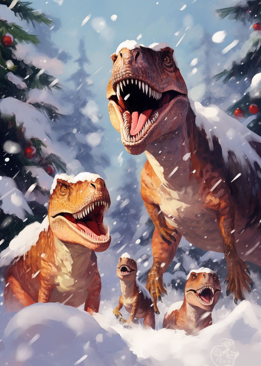 'T Rex Family Xmas' Poster, picture, metal print, paint by Anusha ...