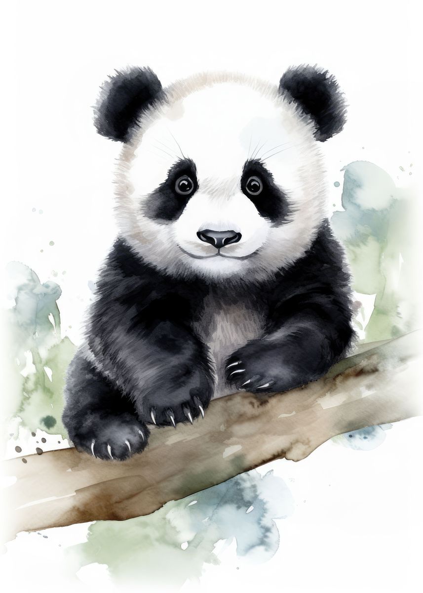 'Baby Panda Watercolor' Poster, picture, metal print, paint by royalsigns | Displate