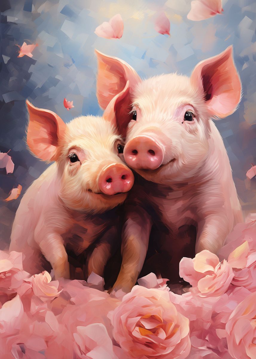 'Pig Couple Painting' Poster, picture, metal print, paint by Dulce ...