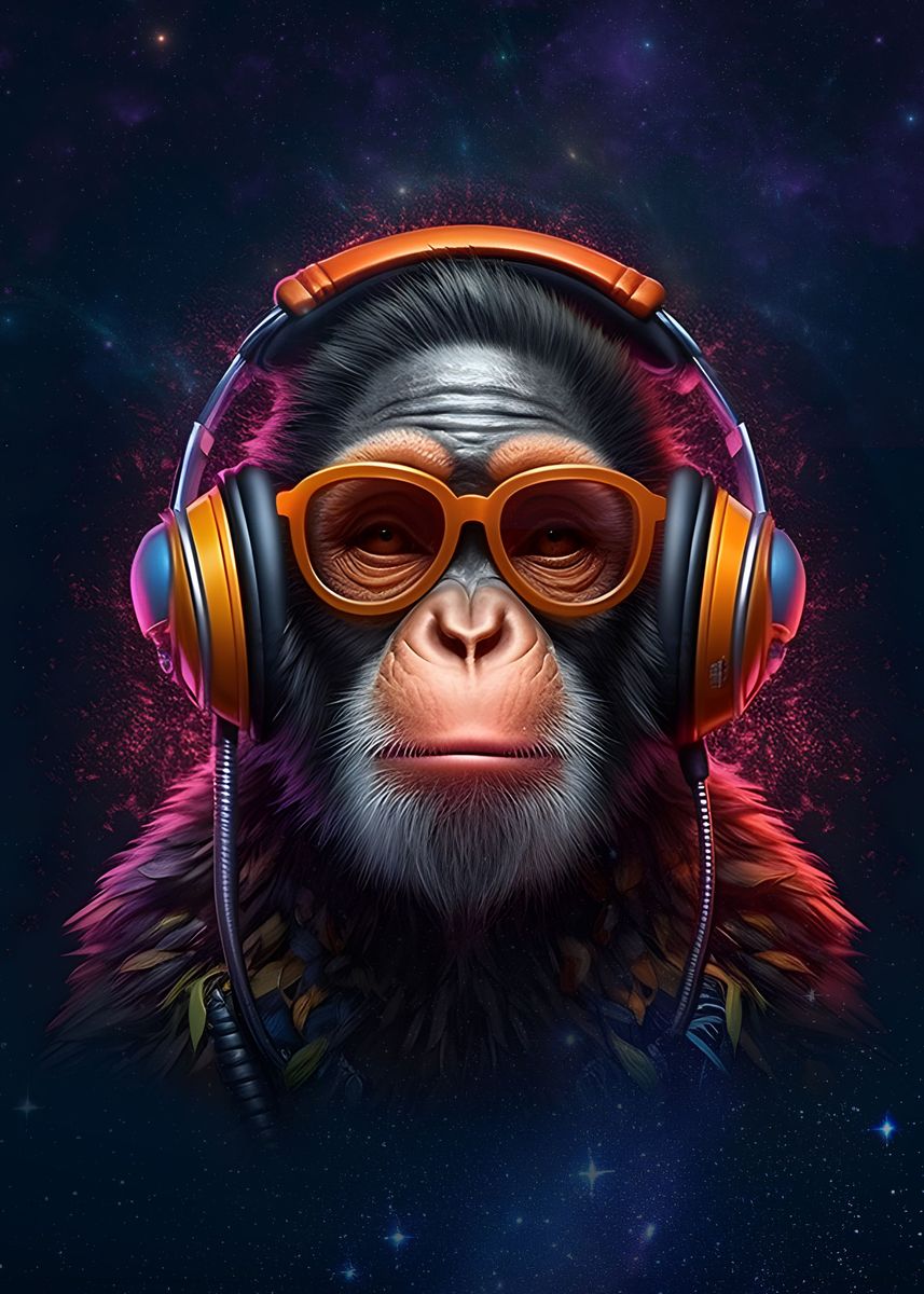 'DJ Monkey with Headphones' Poster, picture, metal print, paint by Uber ...