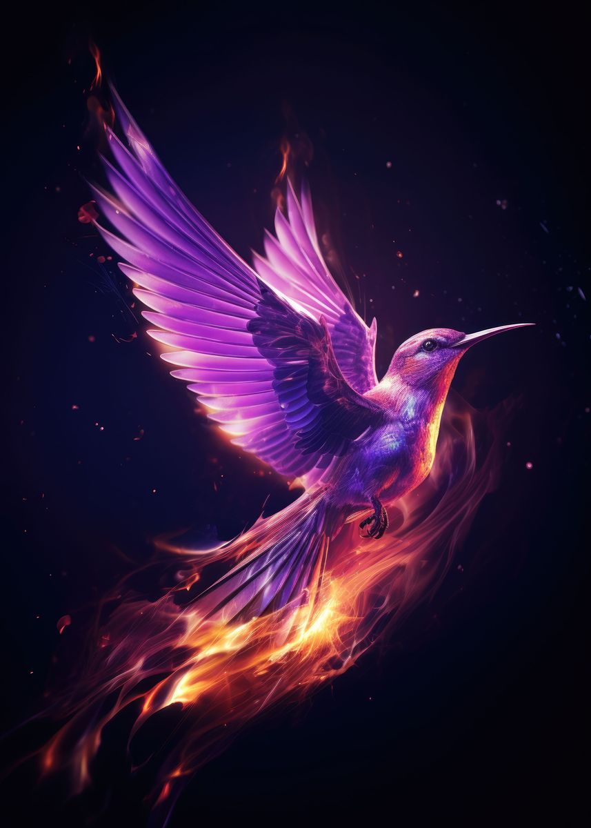 'Fire Hummingbird' Poster, picture, metal print, paint by Jan | Displate