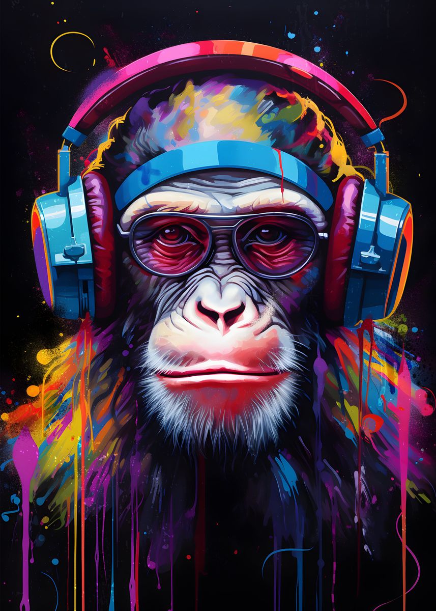 'DJ Monkey with Headphones' Poster, picture, metal print, paint by Uber ...