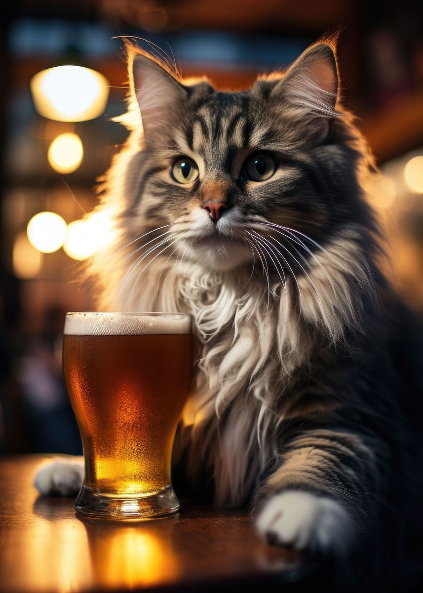 'Bright Eyed Beer Cat' Poster, picture, metal print, paint by Jensen ...