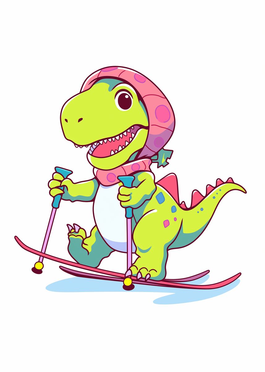 'Dinosaur Ski' Poster, picture, metal print, paint by Sakura Shadows ...