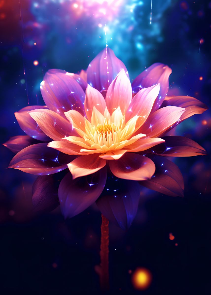 'Cosmic Galaxy Lotus Flower' Poster, picture, metal print, paint by ...