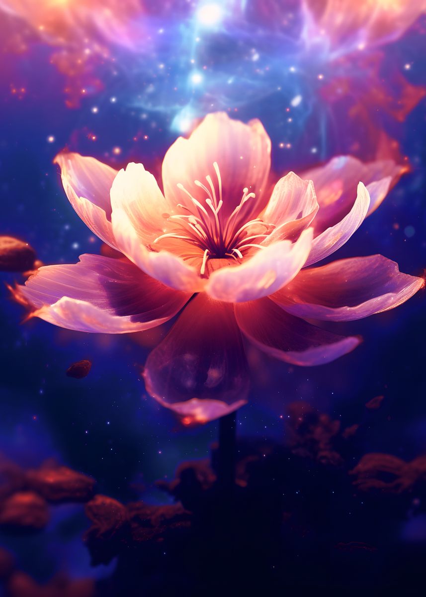 'Cosmic Leaf Cherry Blossom' Poster, picture, metal print, paint by ...