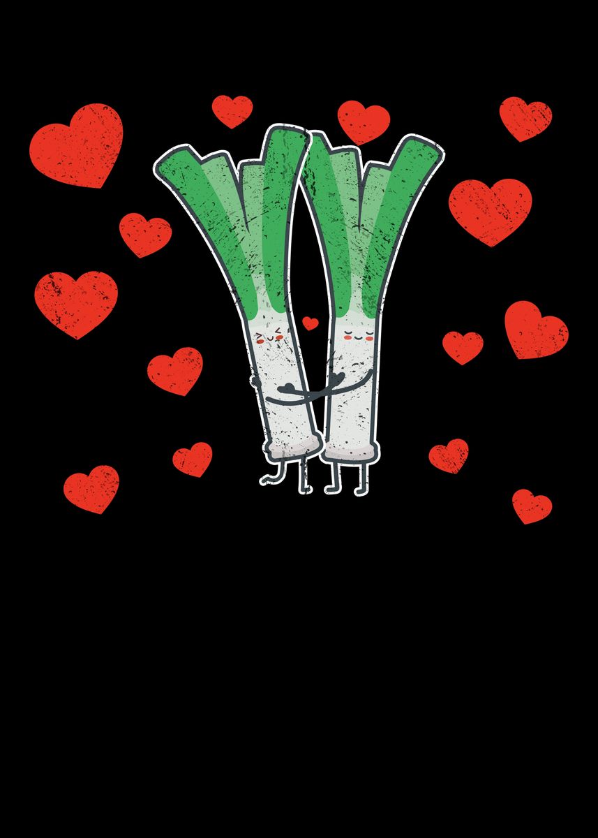 'Cute Leek Couple Hugging' Poster, picture, metal print, paint by Lukes ...