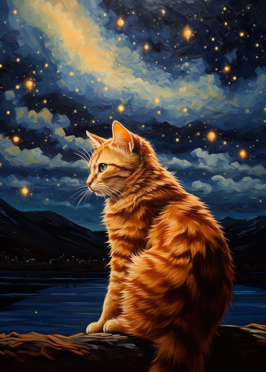 'Cat van gogh' Poster, picture, metal print, paint by YELLOW | Displate