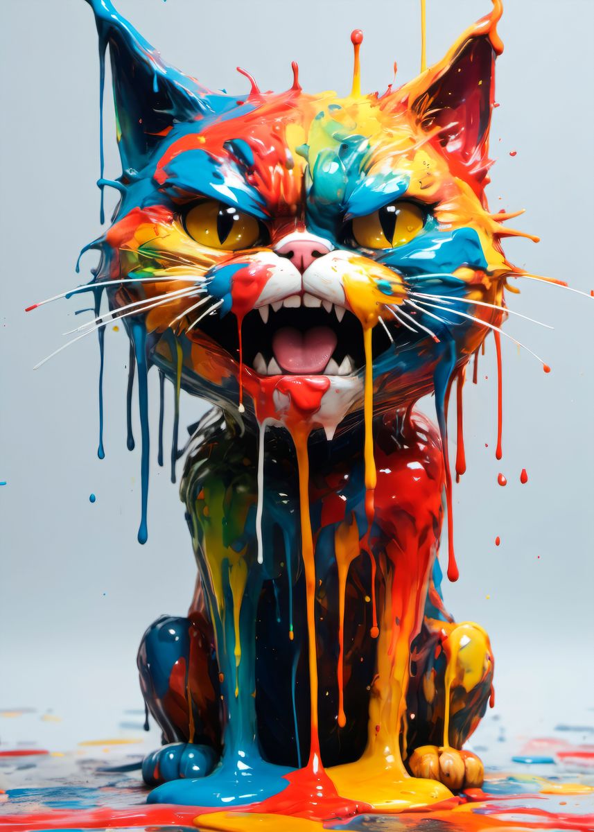 'color dripping funny cat' Poster, picture, metal print, paint by mk ...