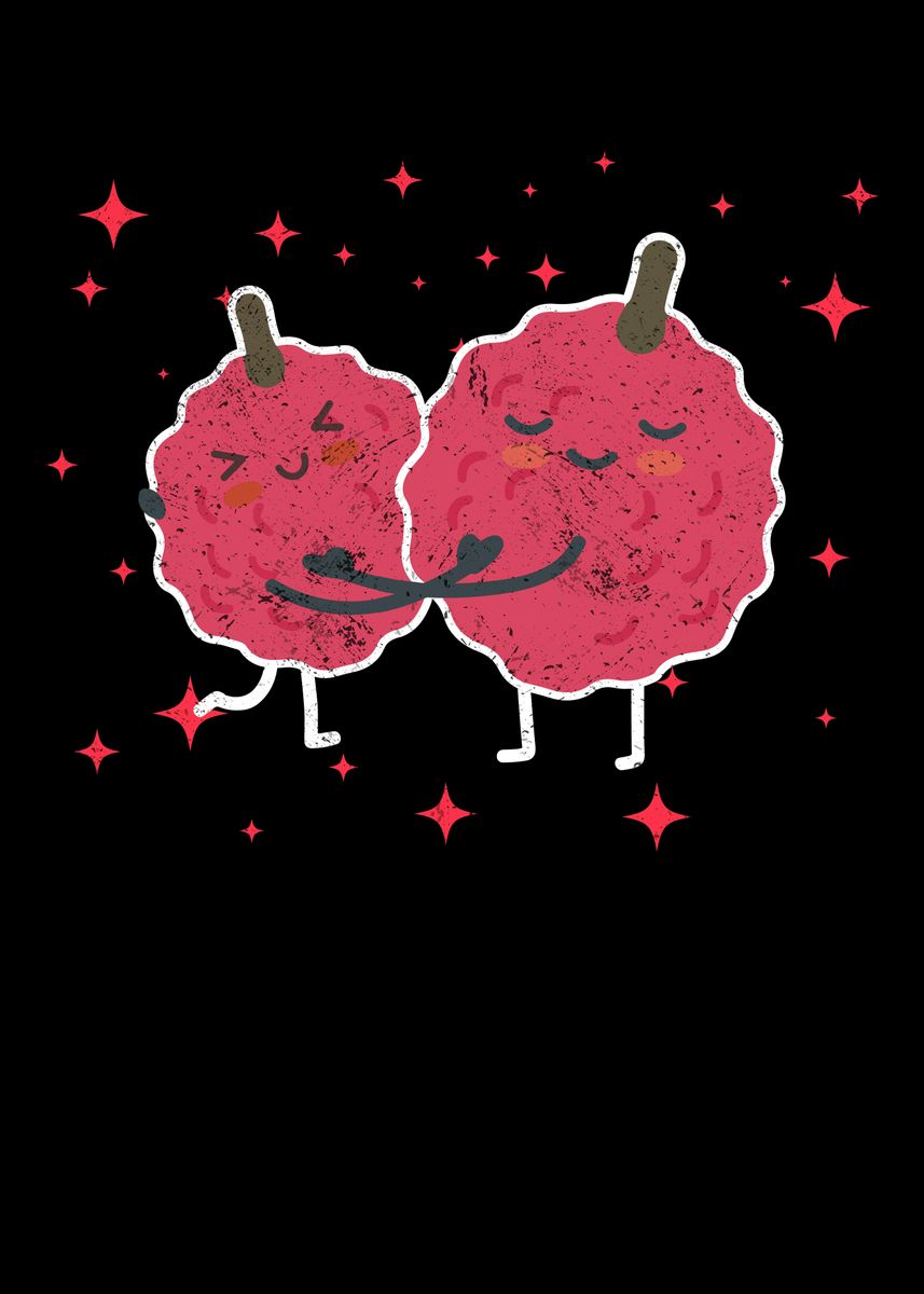 'Cute Lychee Couple Hugging' Poster, picture, metal print, paint by ...