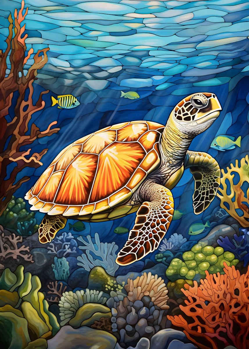 'Sea turtle aquarium' Poster, picture, metal print, paint by Bowie ...