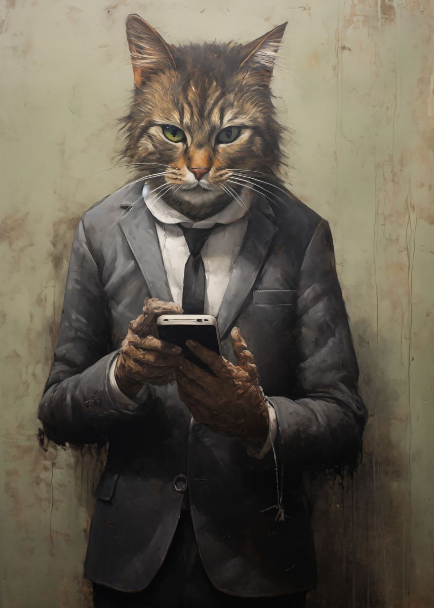 'The Modern Cat Employee' Poster, picture, metal print, paint by ...