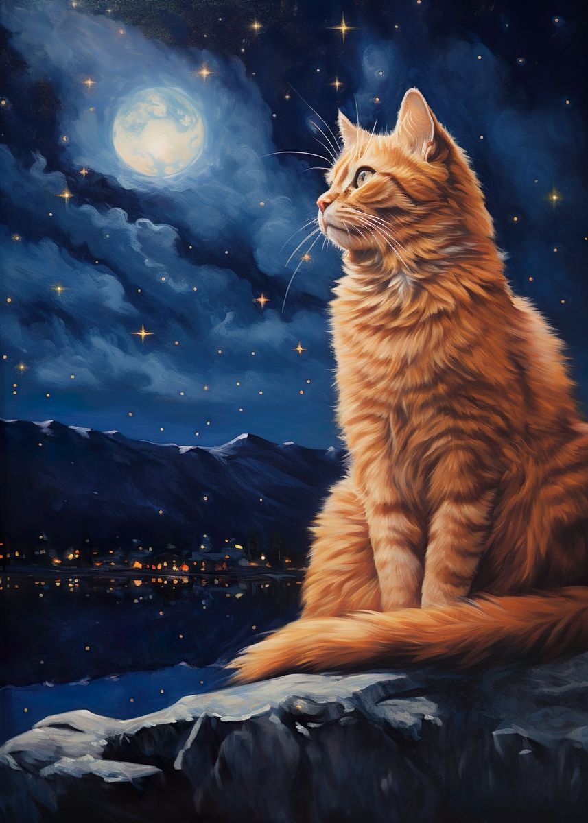'Cat van gogh' Poster, picture, metal print, paint by Cyborg | Displate