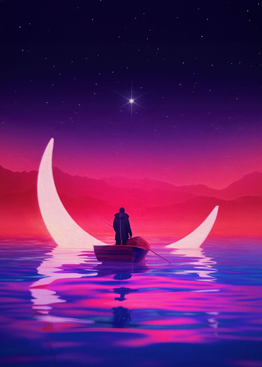 'Fallen Moon' Poster, picture, metal print, paint by Shorsh | Displate