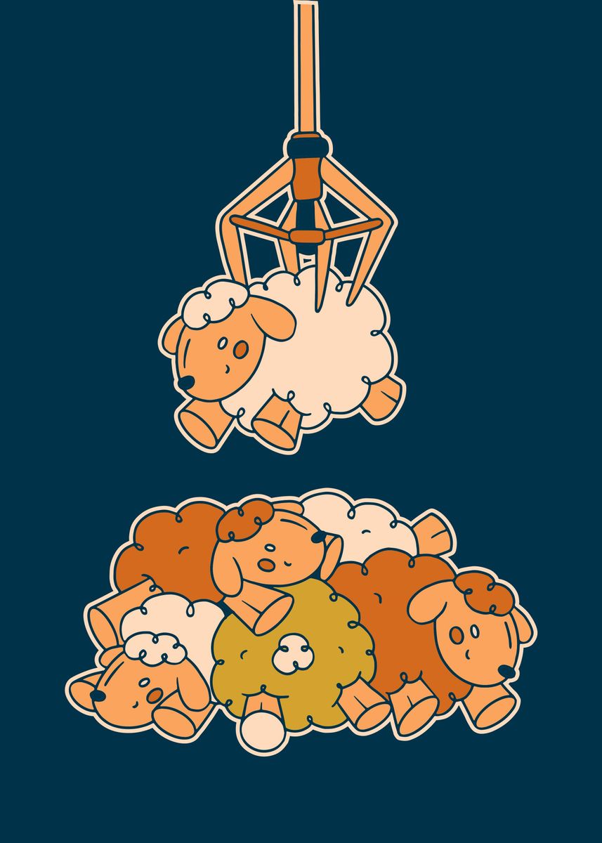 'Sheep Claw Machine' Poster, picture, metal print, paint by ArtNinja ...