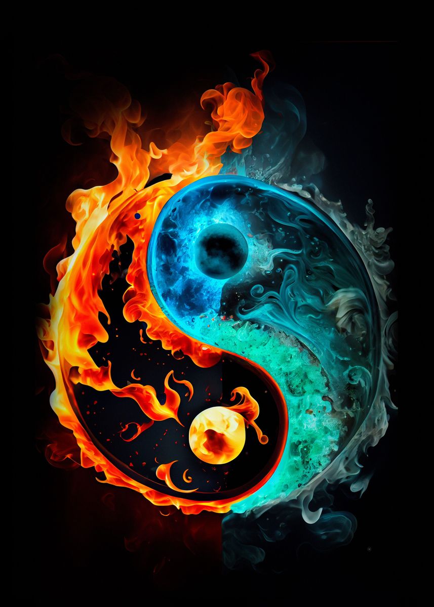 'Yin yang fire' Poster, picture, metal print, paint by Angela Kawai ...