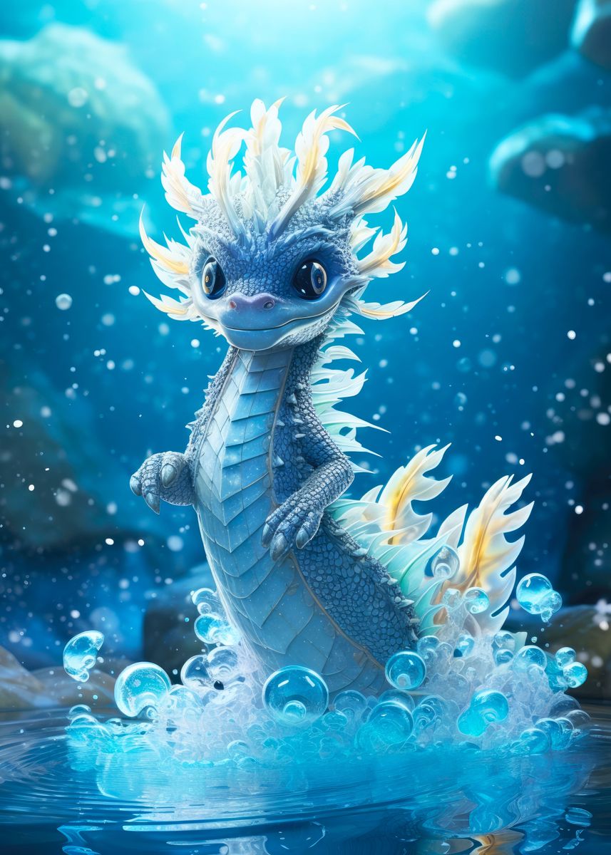 'Cute Baby Water Dragon' Poster, picture, metal print, paint by Super ...