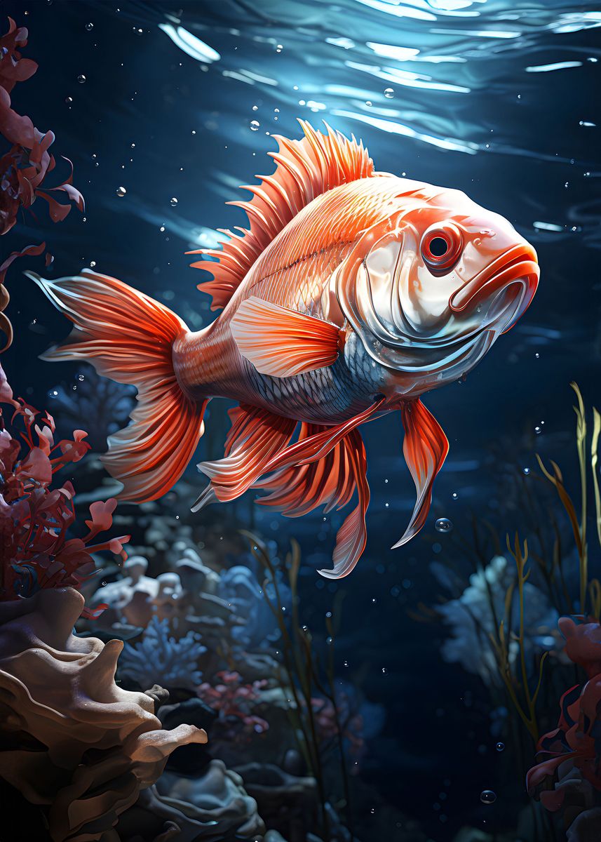 'Golden Fish Aquarium' Poster, picture, metal print, paint by ...