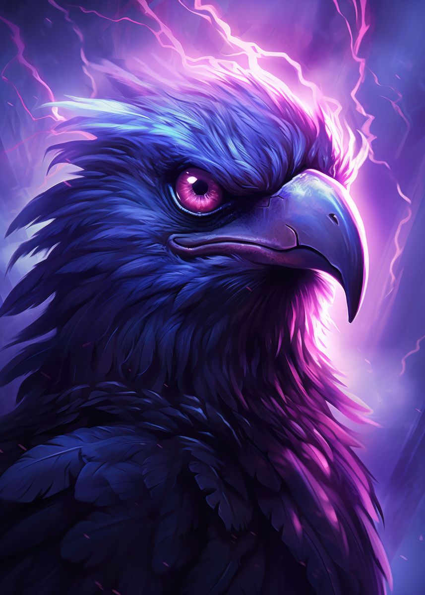 'Purple Storm Raven' Poster, picture, metal print, paint by Jan | Displate