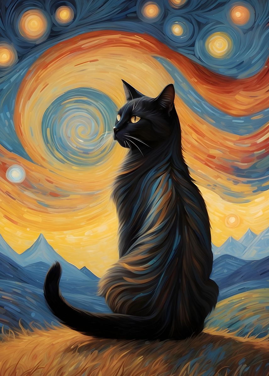 'Cat Van Gogh' Poster, picture, metal print, paint by ArtFusion | Displate