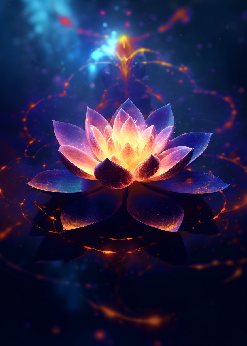 'Cosmic Neon Lotus Flowers' Poster, picture, metal print, paint by Mose ...