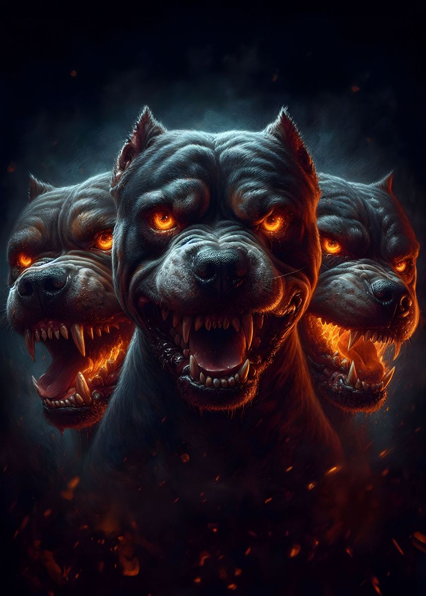 'Angry Pit Bull Dogs' Poster, picture, metal print, paint by MaiDesign ...