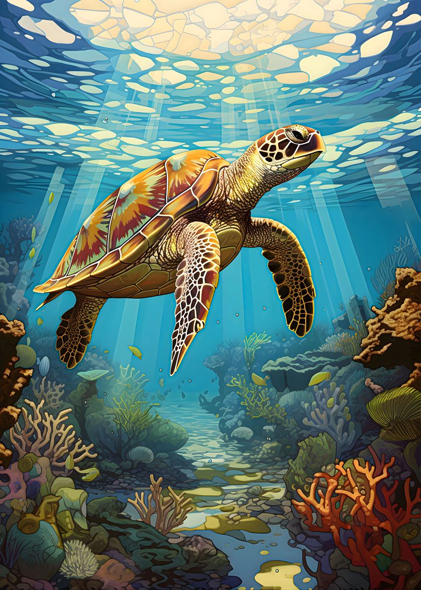 'Sea turtle aquarium' Poster, picture, metal print, paint by Bowie ...