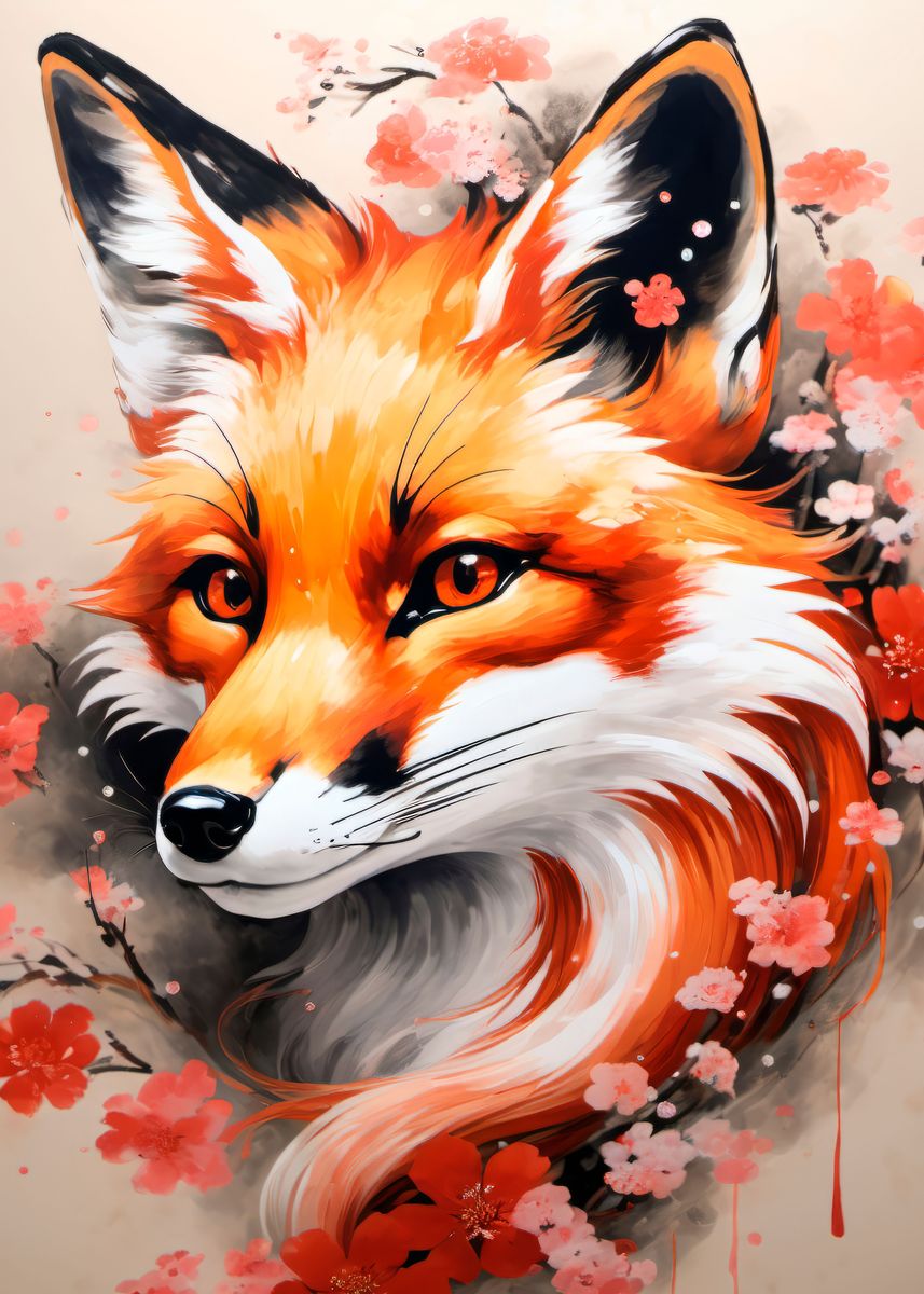 'japanese fox art poster ' Poster, picture, metal print, paint by mk ...