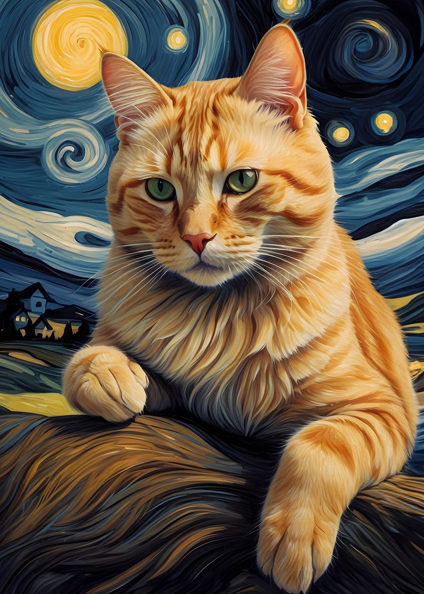 'Cat Van Gogh' Poster, picture, metal print, paint by SuperFlashCrash ...