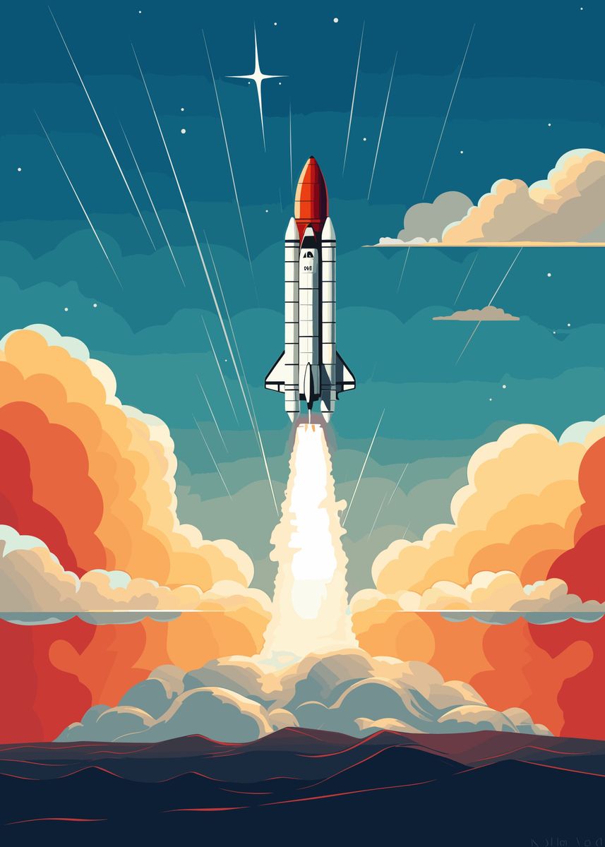 'Space Rocket Retro' Poster, picture, metal print, paint by SuperNova ...