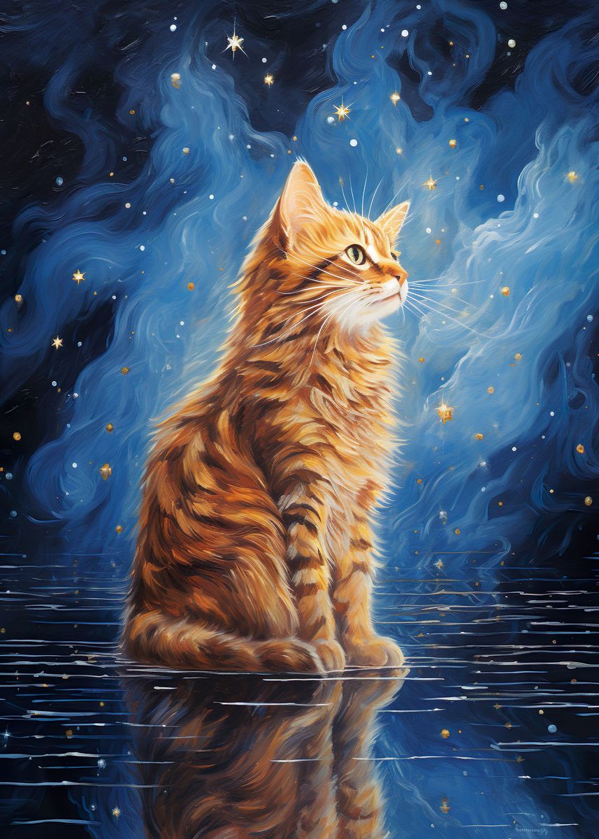 'Cat van gogh' Poster, picture, metal print, paint by Caroline | Displate