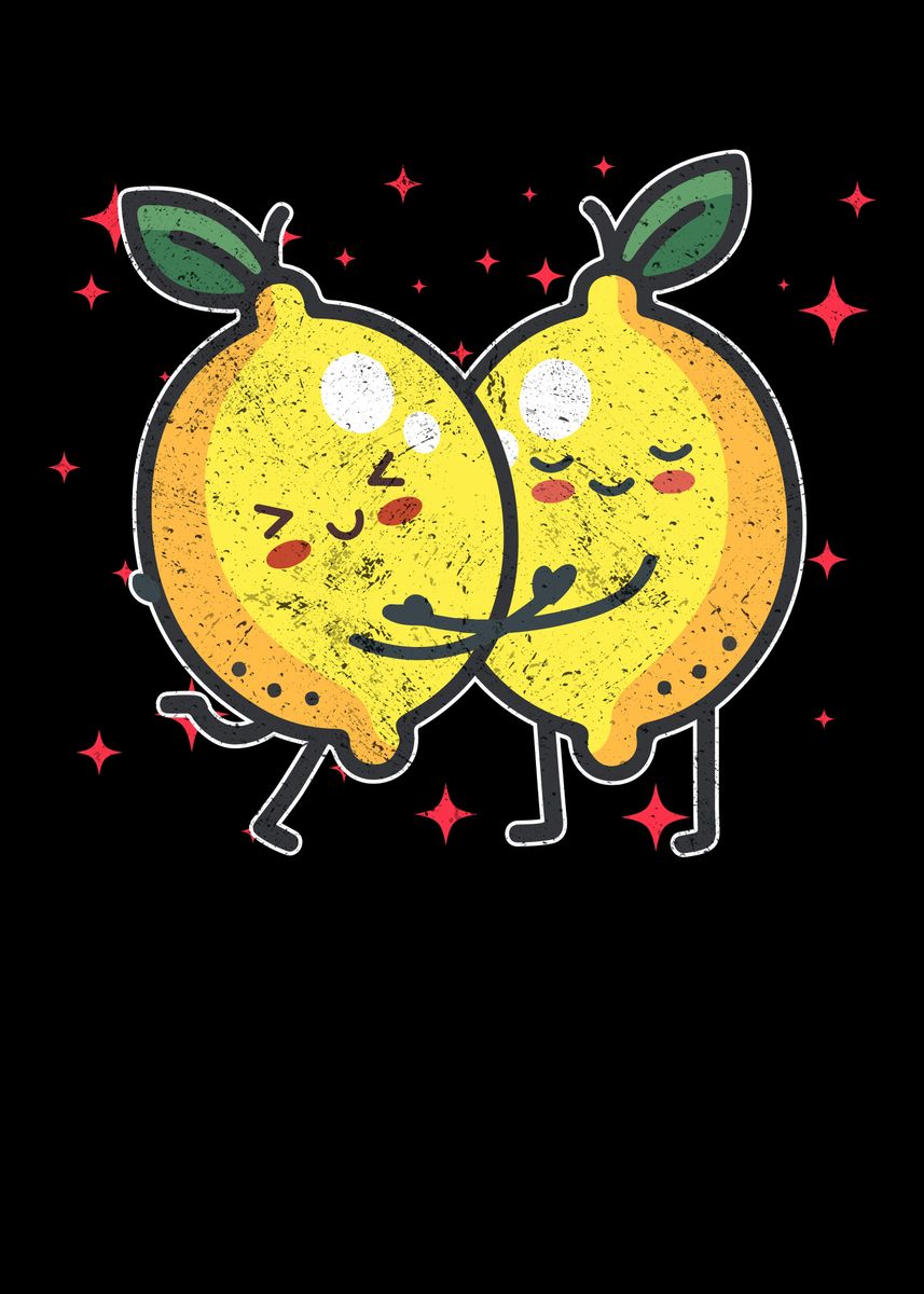 'Cute Lemon Couple Hugging' Poster, picture, metal print, paint by ...