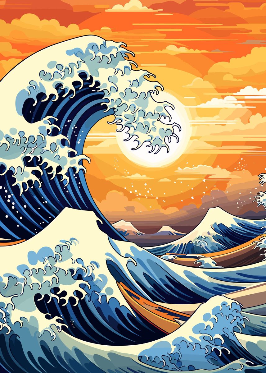 'The Great Wave Retro' Poster, picture, metal print, paint by SuperNova ...