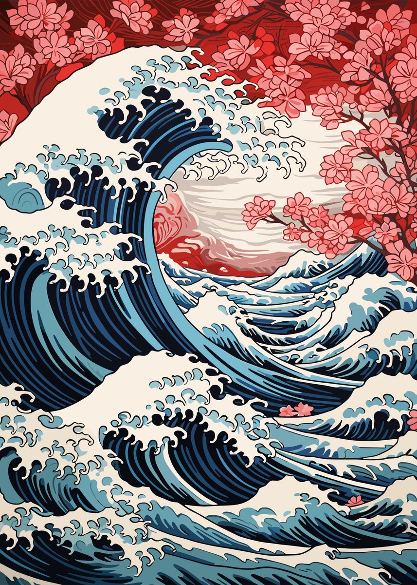 'The Great Wave Retro' Poster, picture, metal print, paint by SuperNova ...