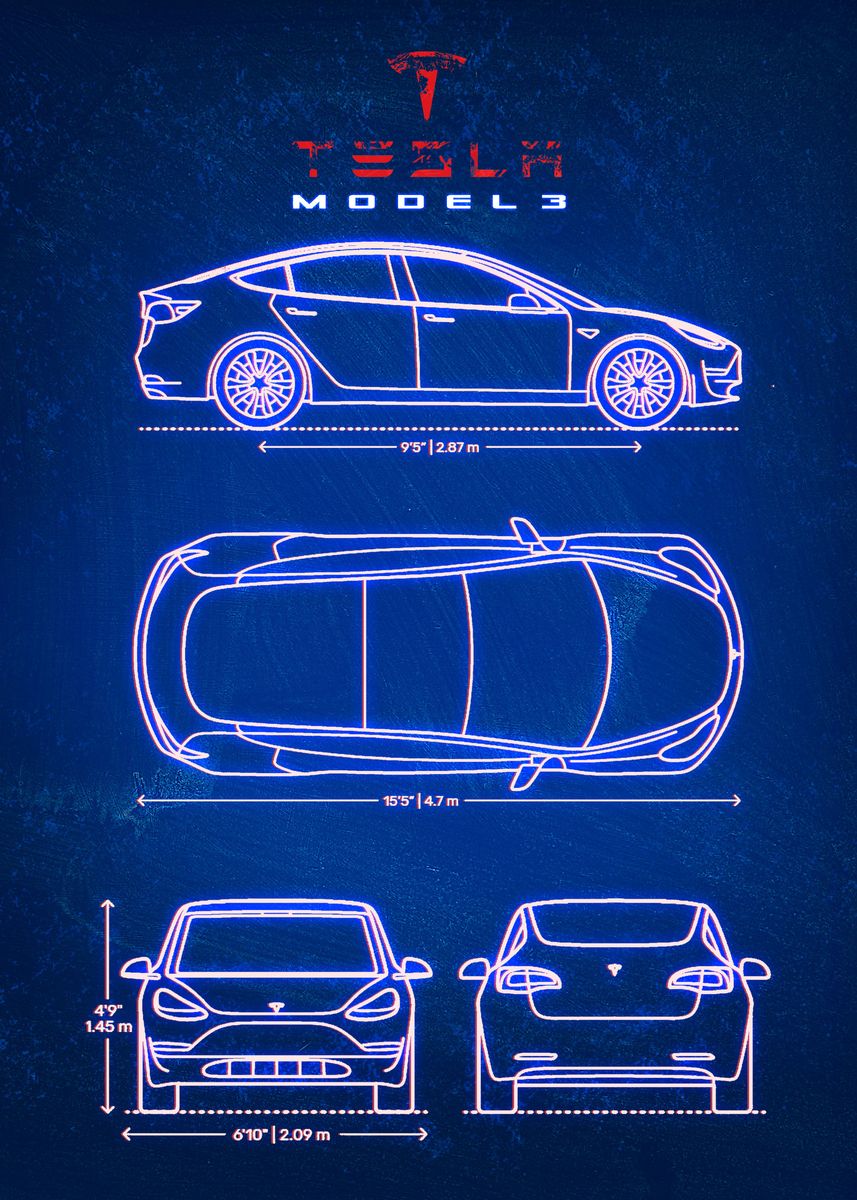 'Tesla Model 3' Poster, picture, metal print, paint by DG ArtPrints ...