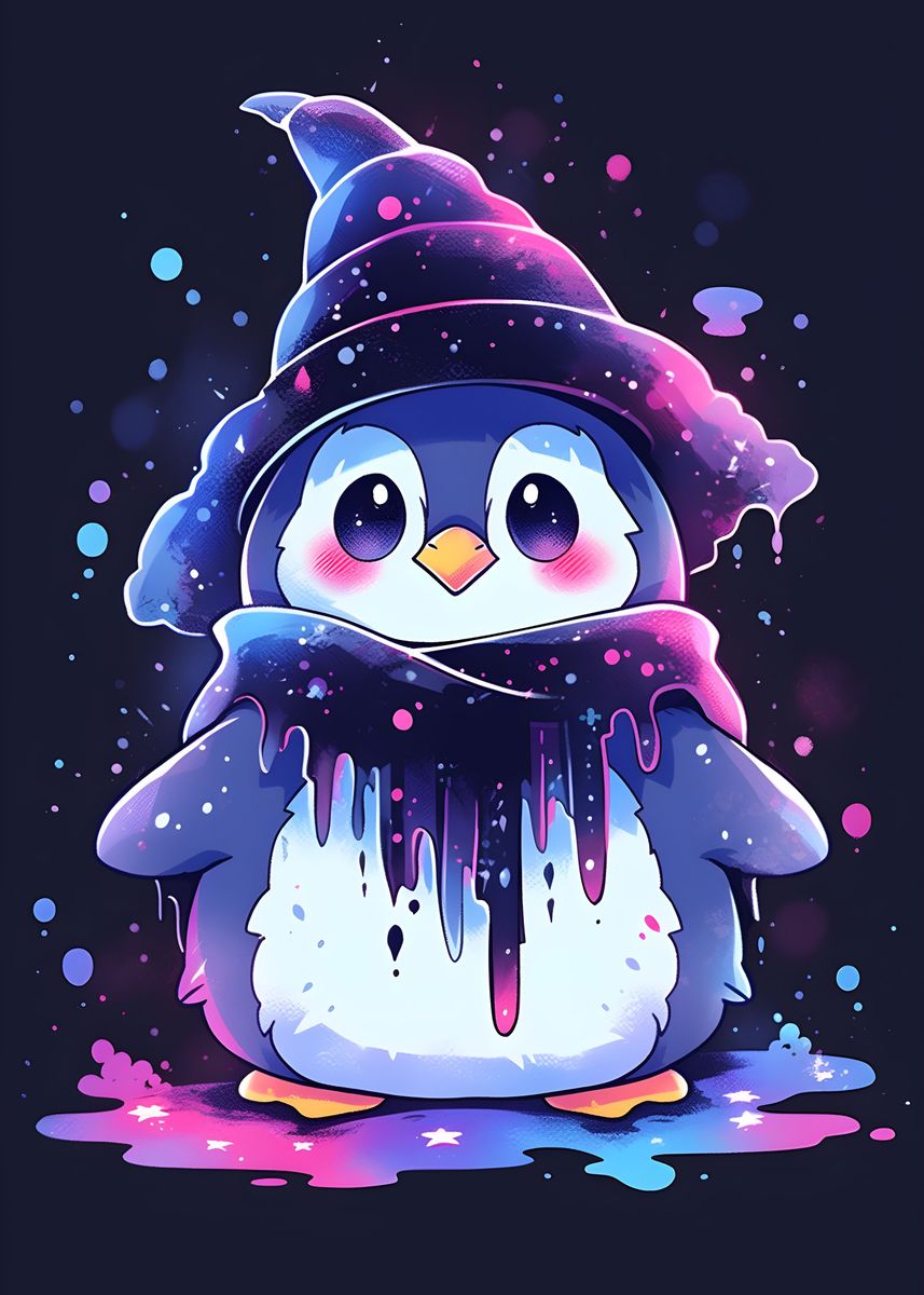 'Magical Penguin Wizard' Poster, picture, metal print, paint by ...