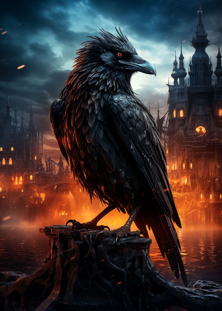 'raven of flames' Poster, picture, metal print, paint by Adel S | Displate