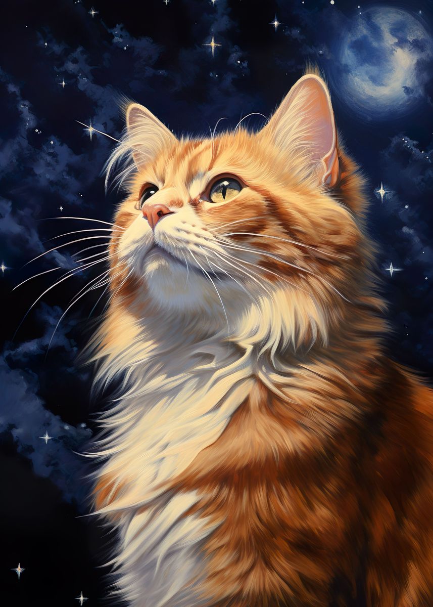 'Cat van gogh' Poster, picture, metal print, paint by YELLOW | Displate