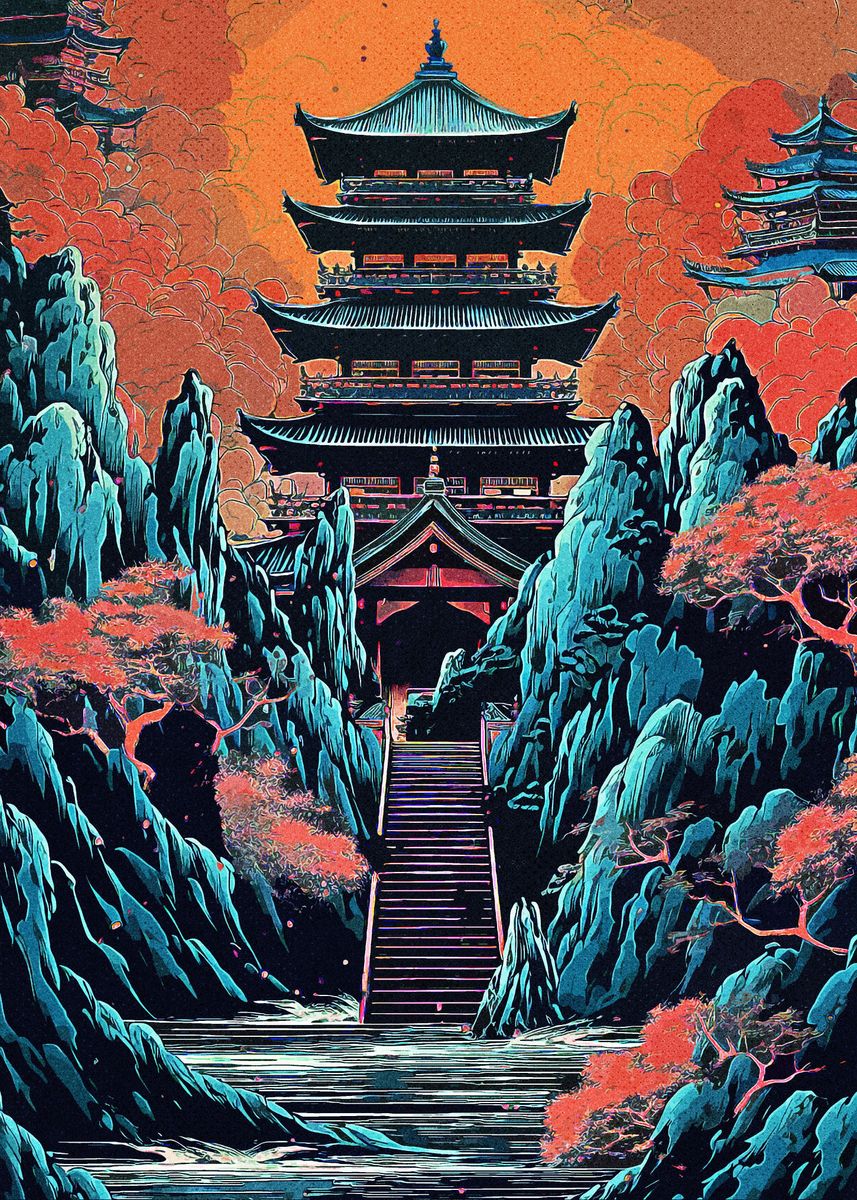 'Japan Castle Vintage' Poster, picture, metal print, paint by Anin ...